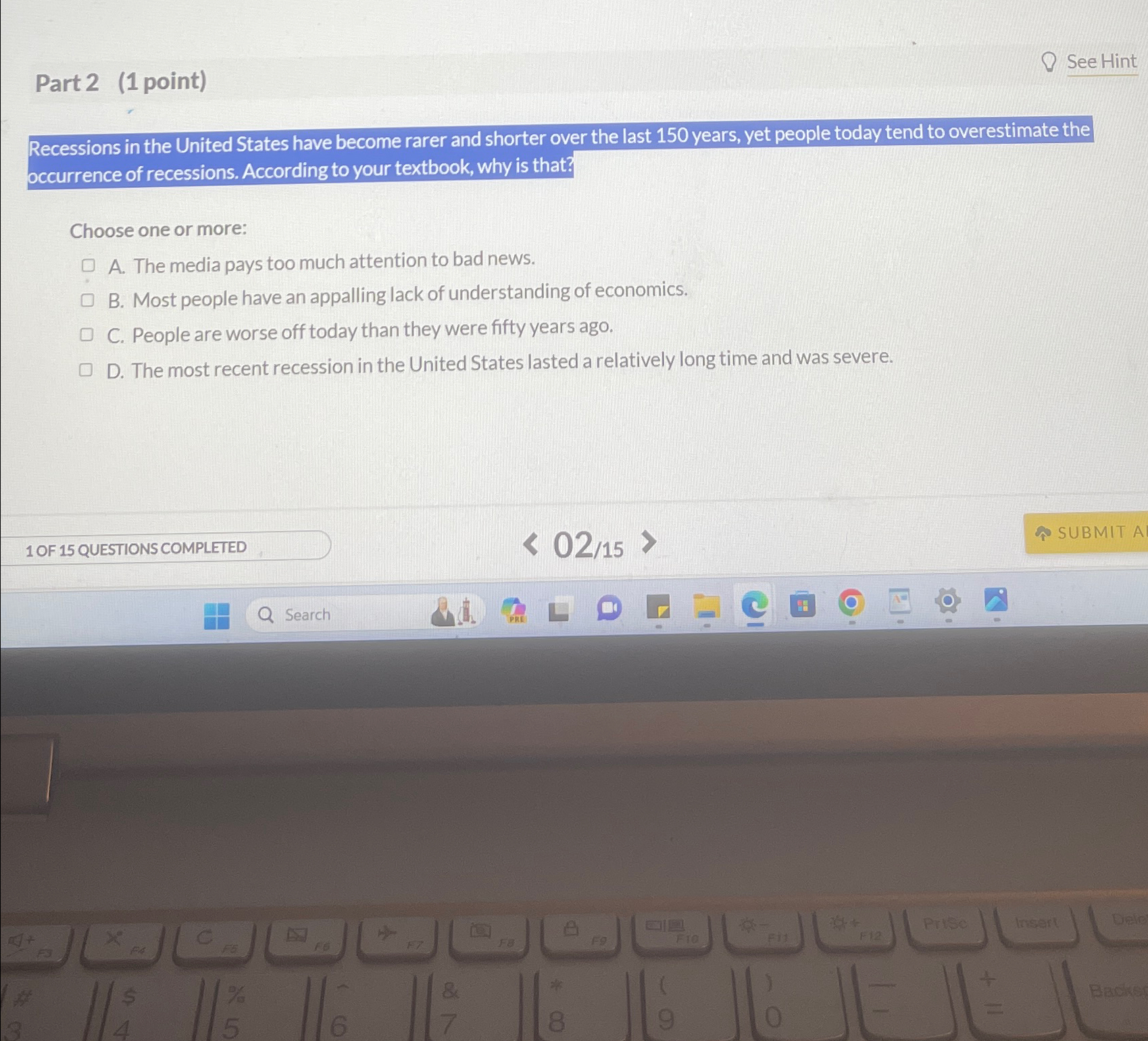 Solved Part 2 (1 ﻿point)See HintRecessions in the United | Chegg.com