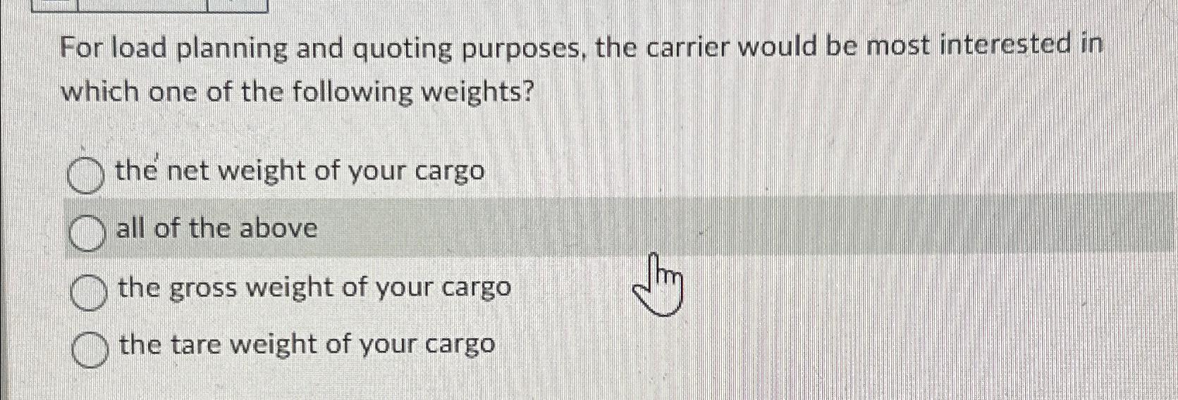 Solved For load planning and quoting purposes, the carrier | Chegg.com