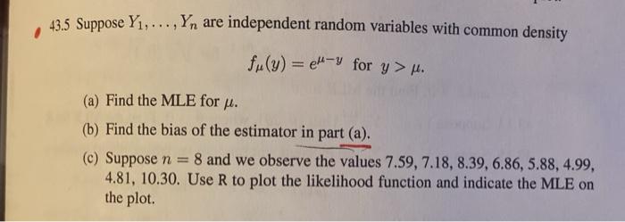 Solved 43.5 Suppose Y1,..., Yn are independent random | Chegg.com