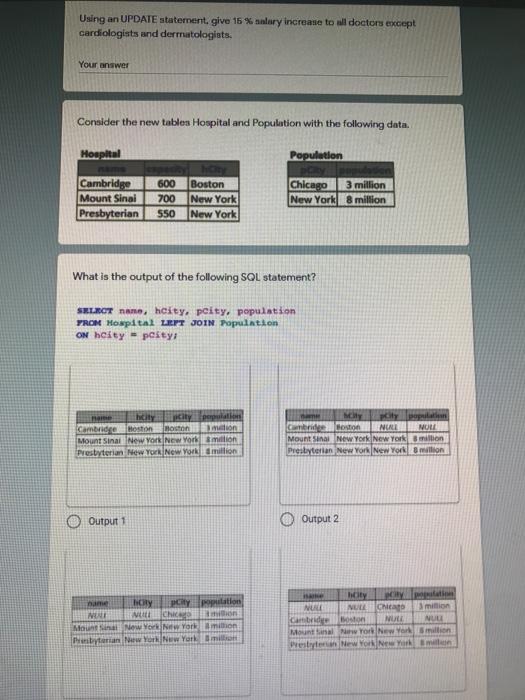 Solved SQL Data Manipulation Database tables are: Hospital | Chegg.com