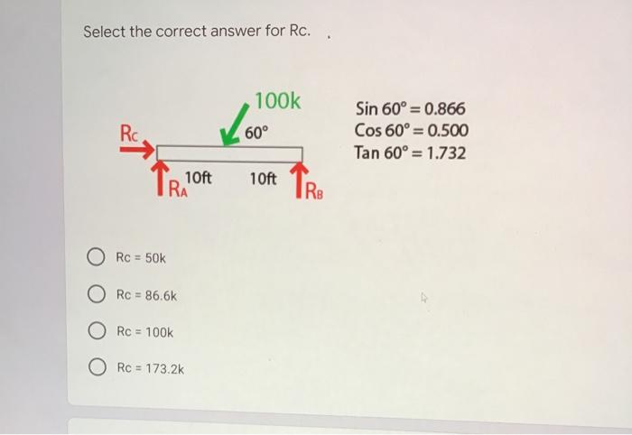 Solved Select the correct answer for Rc. 100k Rc 60° Sin 60° | Chegg.com