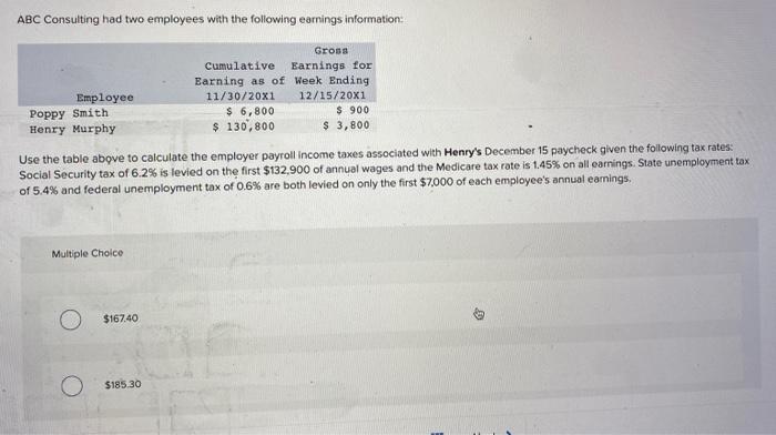 Solved ABC Consulting had two employees with the following | Chegg.com Solved ABC Consulting had two employees with the following | Chegg.com