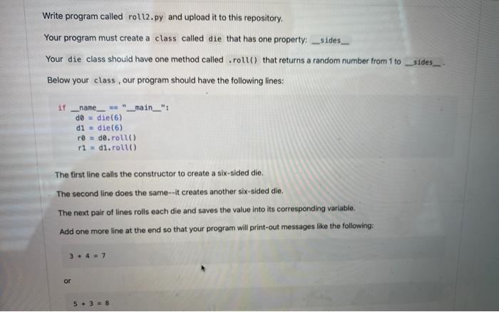 Solved Write Program Called Roll2py And Upload It To This 3335