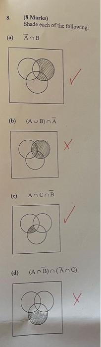 Solved 8. (8 Marks) Shade each of the following: (a) A∩B (b) | Chegg.com