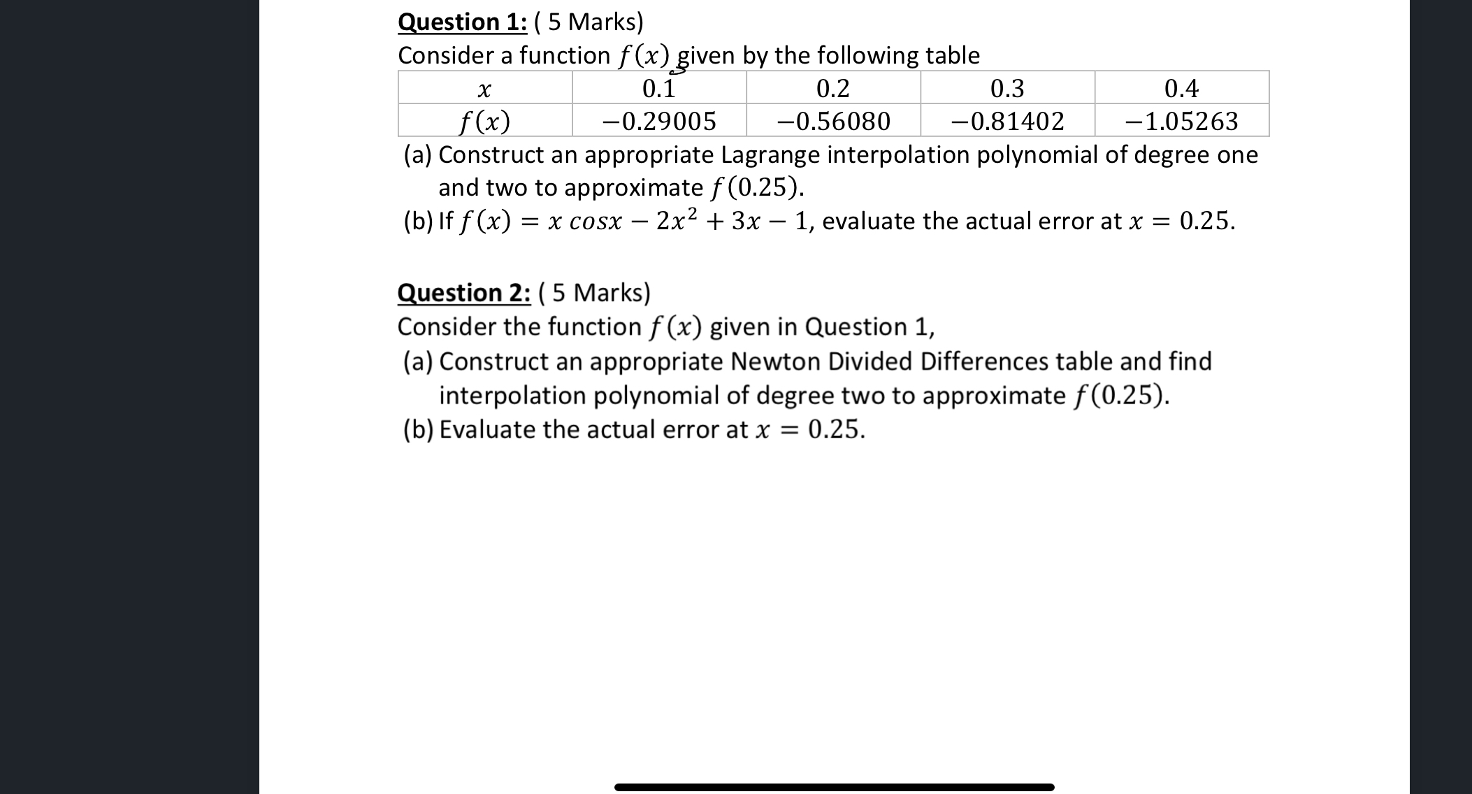 Solved Question 1: ( 5 ﻿Marks)Consider a function f(x) | Chegg.com
