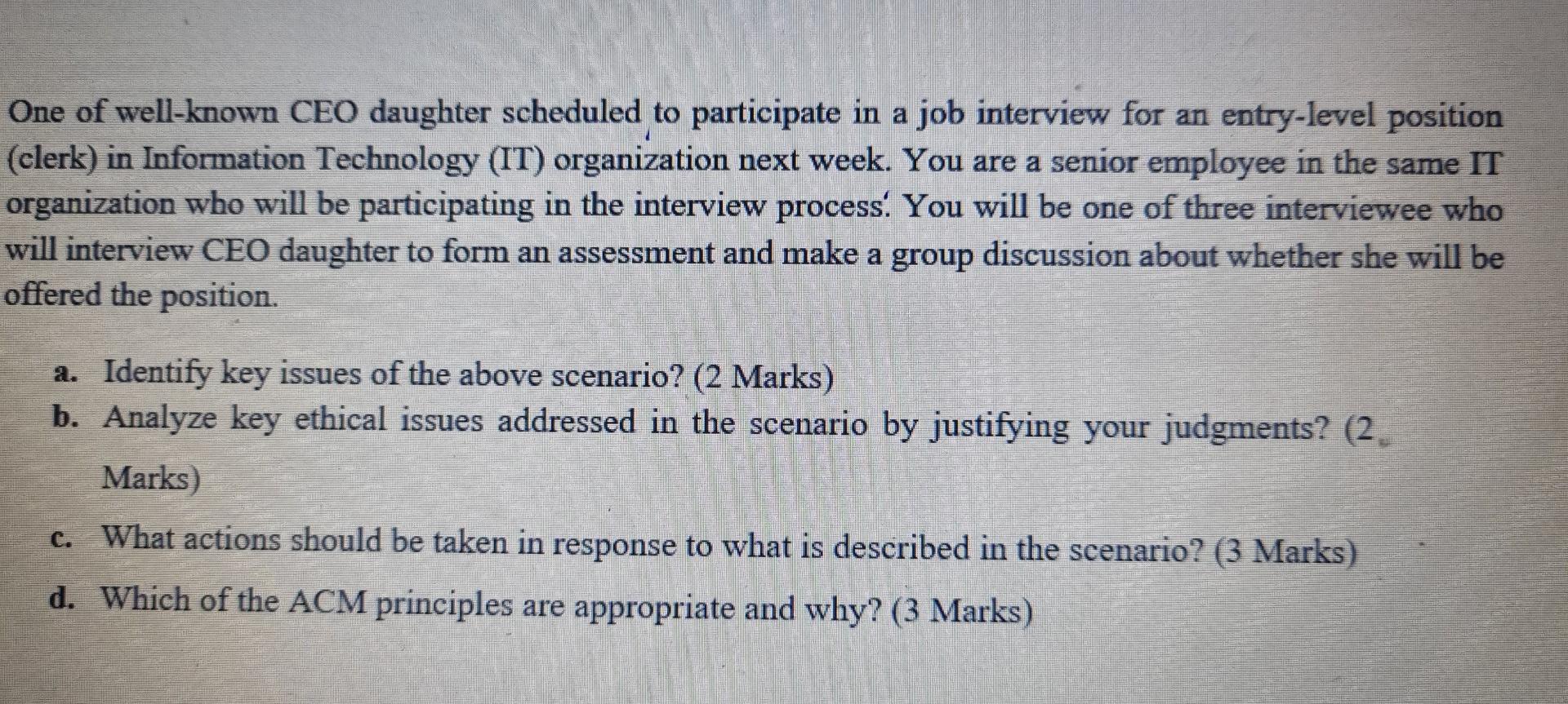 Solved One of well-known CEO daughter scheduled to | Chegg.com