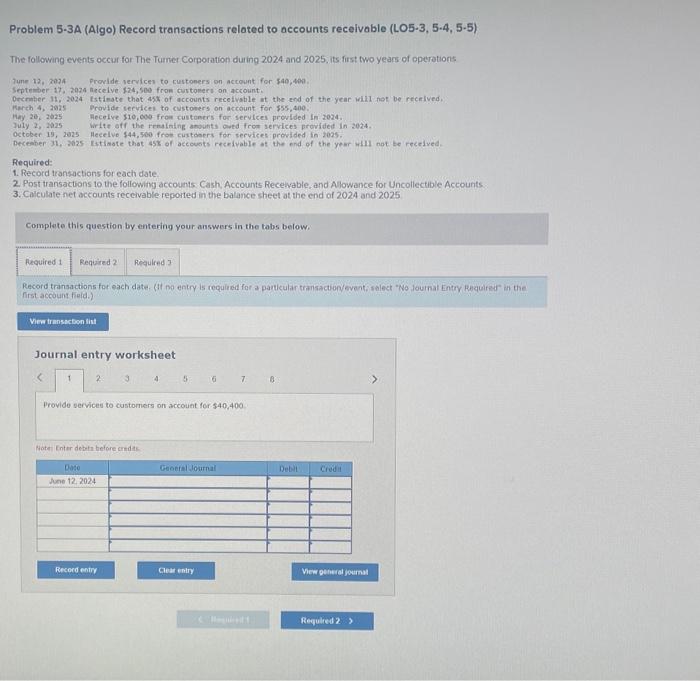 Solved Problem 5-3A (Algo) Record transactions related to | Chegg.com