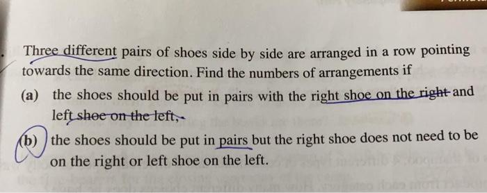 Solved Three different pairs of shoes side by side are | Chegg.com