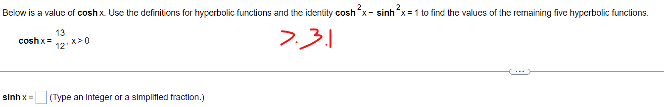 Solved Below is a value of coshx. ﻿Use the definitions for | Chegg.com