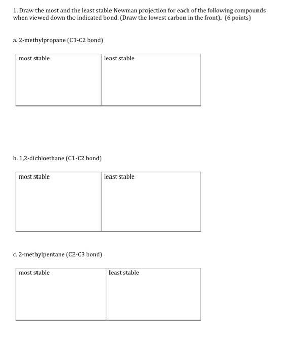 Solved 1. Draw the most and the least stable Newman | Chegg.com
