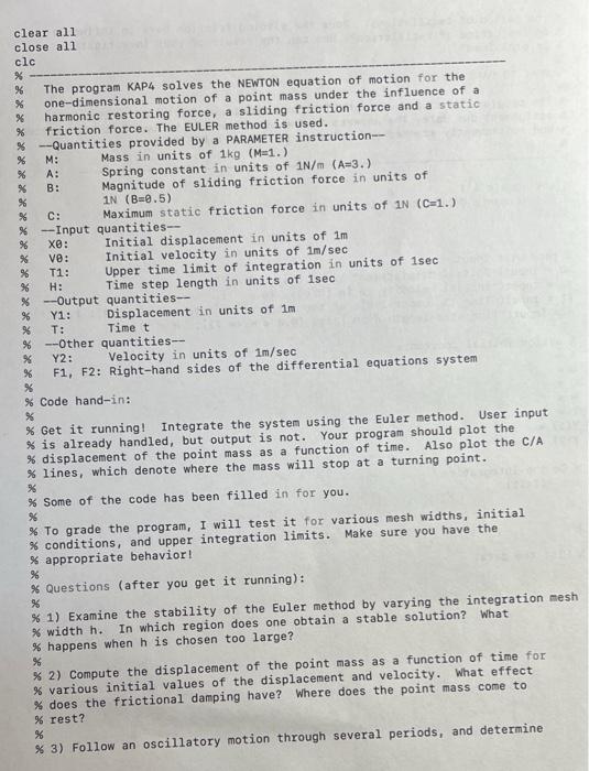 Solved clear all close all clc The program KAP4 solves the | Chegg.com
