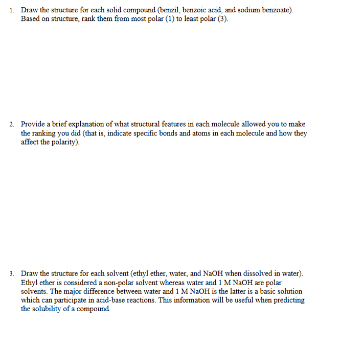 Solved Draw the structure for each solid compound (benzil, | Chegg.com