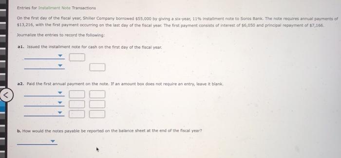 Solved Entries for installment Note Transactions On the | Chegg.com