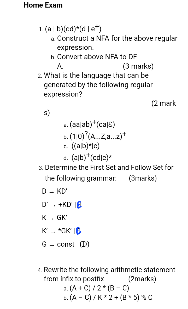 Solved 1. (a∣b)(cd)⋆(d∣e+) a. Construct a NFA for the above | Chegg.com