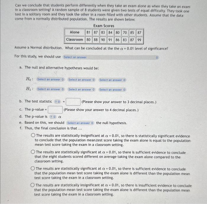 Solved Can we conclude that students perform differently | Chegg.com