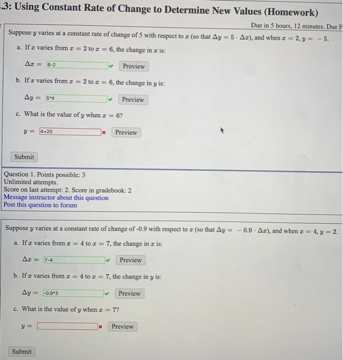 Solved -.3: Using Constant Rate of Change to Determine New | Chegg.com