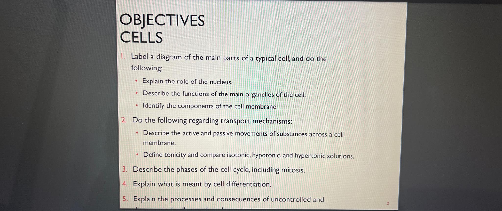Solved OBJECTIVESCELLSI. Label a diagram of the main parts | Chegg.com