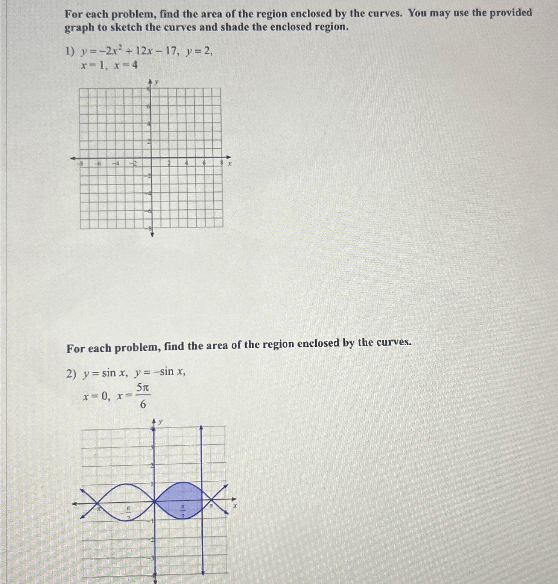 Solved For each problem, find the area of the region | Chegg.com
