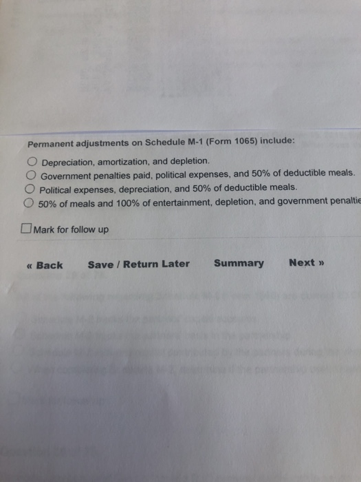 Solved Permanent adjustments on Schedule M-1 (Form 1065) | Chegg.com