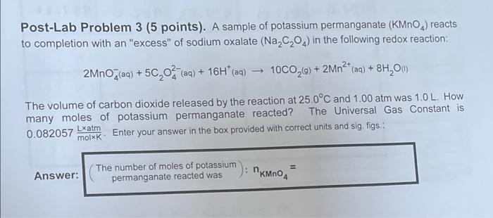 Solved Post-Lab Problem 3 (5 points). A sample of potassium | Chegg.com