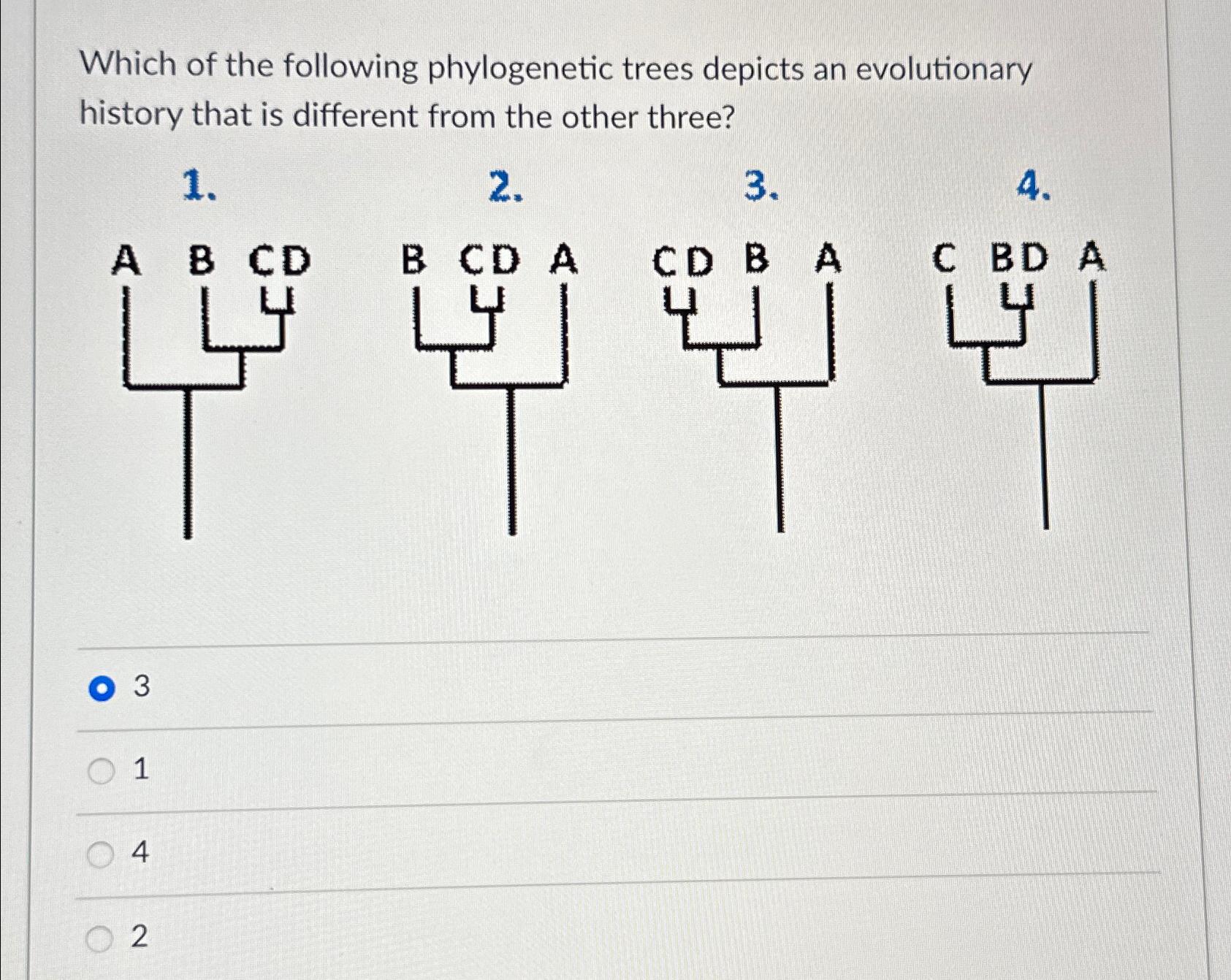 Solved Which Of The Following Phylogenetic Trees Depicts An 