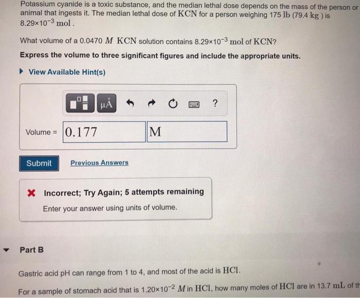 Solved Potassium cyanide is a toxic substance, and the | Chegg.com