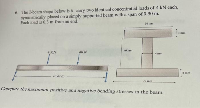 Solved 6. The I-beam shape below is to carry two identical | Chegg.com