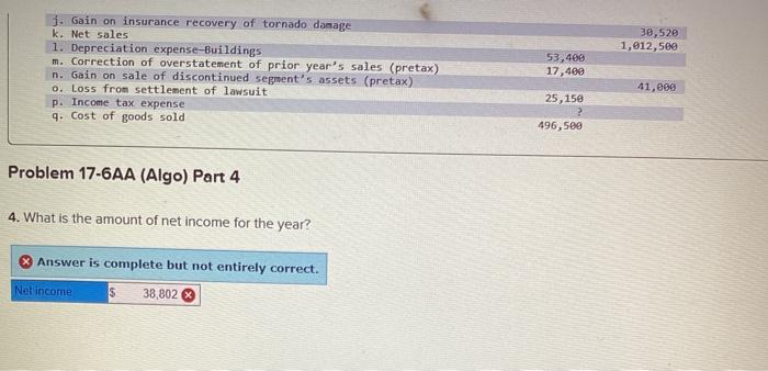 Solved Problem 17-6AA (Algo) Income statement computations | Chegg.com