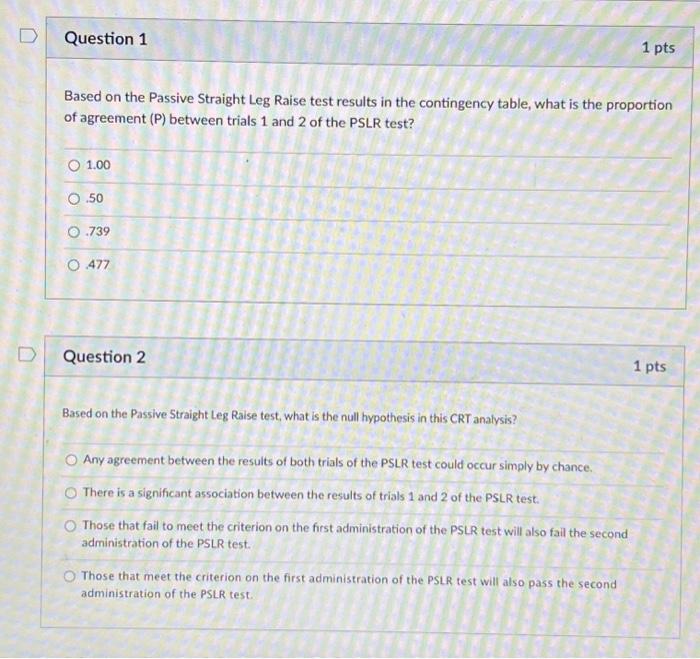 Solved Based on the Passive Straight Leg Raise test results, | Chegg.com