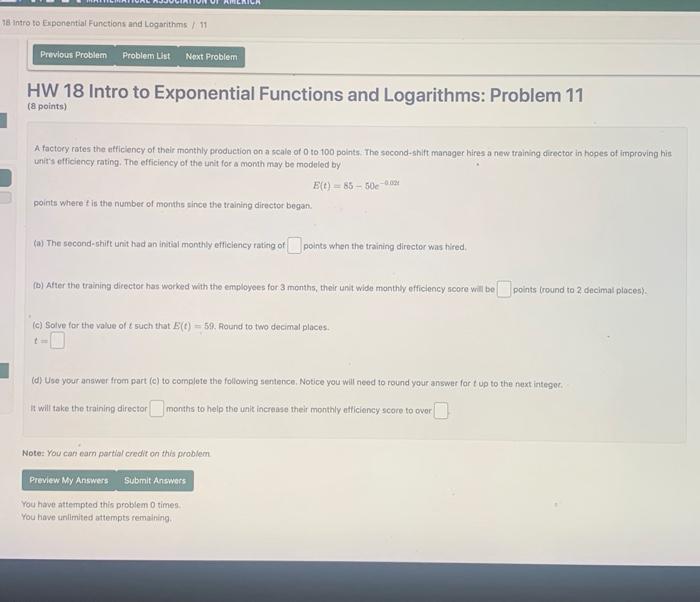 Solved HW 18 Intro to Exponential Functions and Logarithms: | Chegg.com