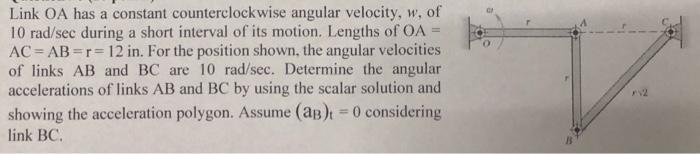 Solved Link OA has a constant counterclockwise angular | Chegg.com