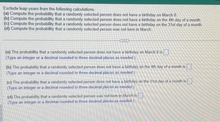 Solved Exclude leap years from the following calculations. | Chegg.com