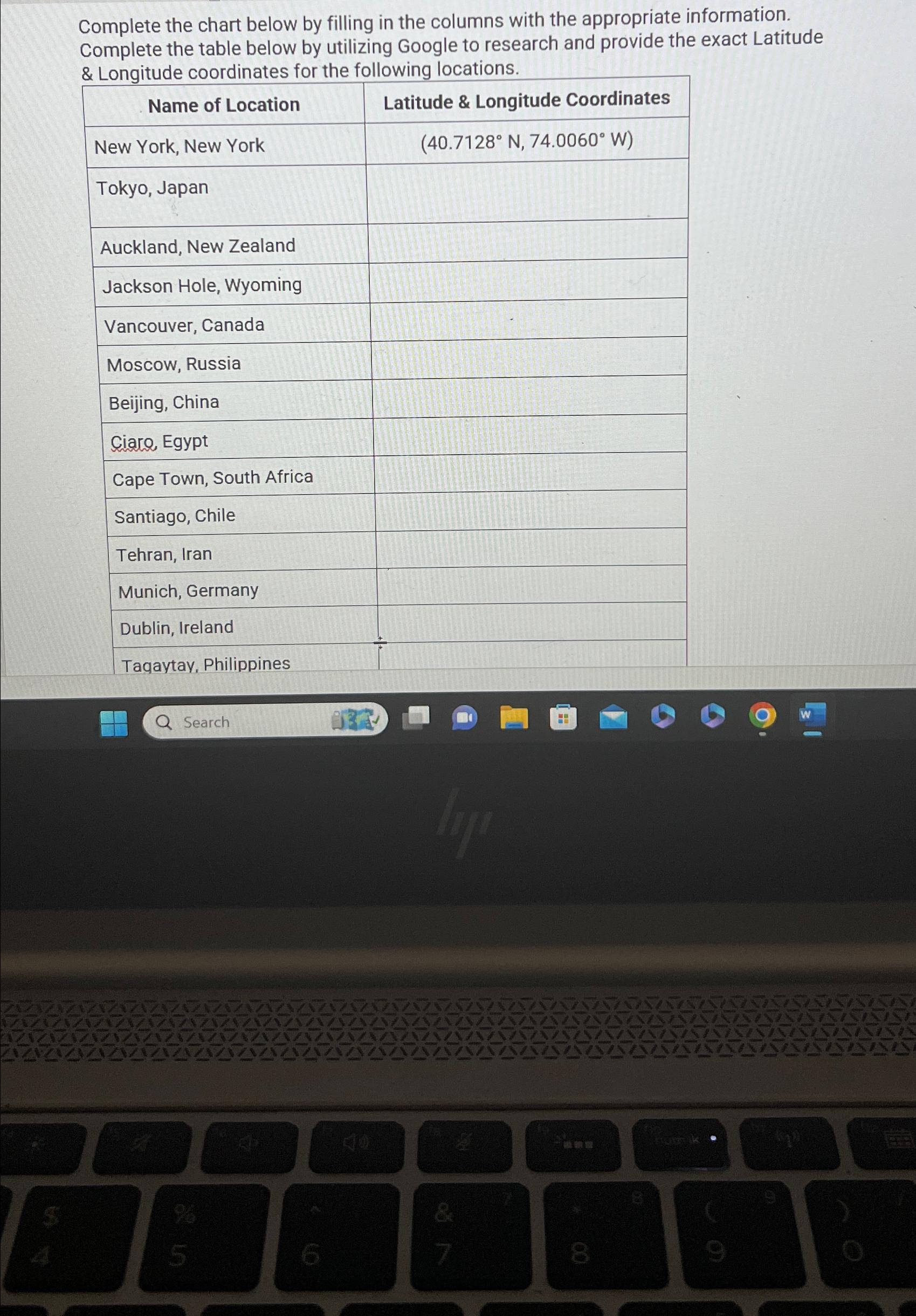 Solved Complete the chart below by filling in the columns | Chegg.com