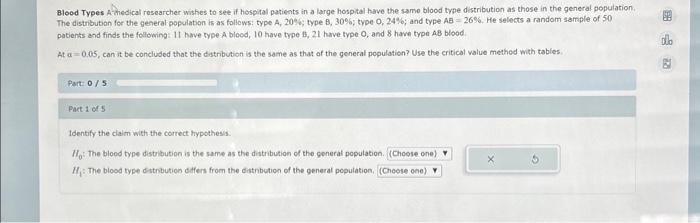 Solved Blood Types A-thedical rosearcher wishes to see if | Chegg.com