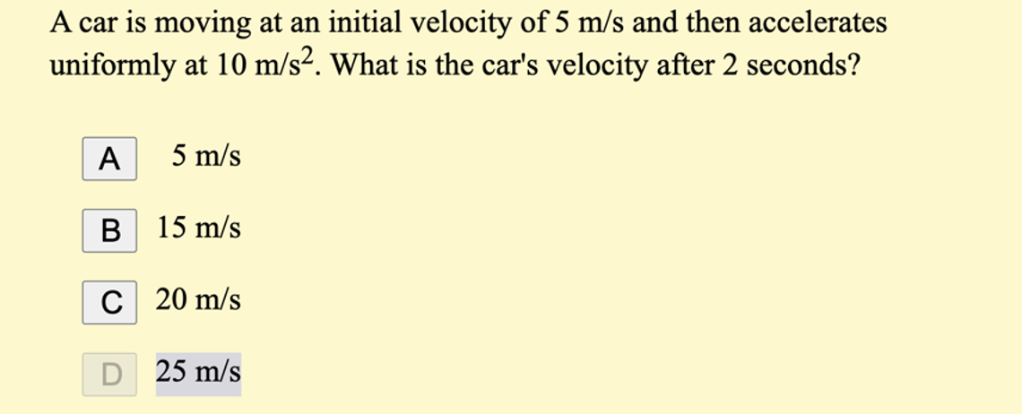 Solved A car is moving at an initial velocity of 5ms ﻿and | Chegg.com