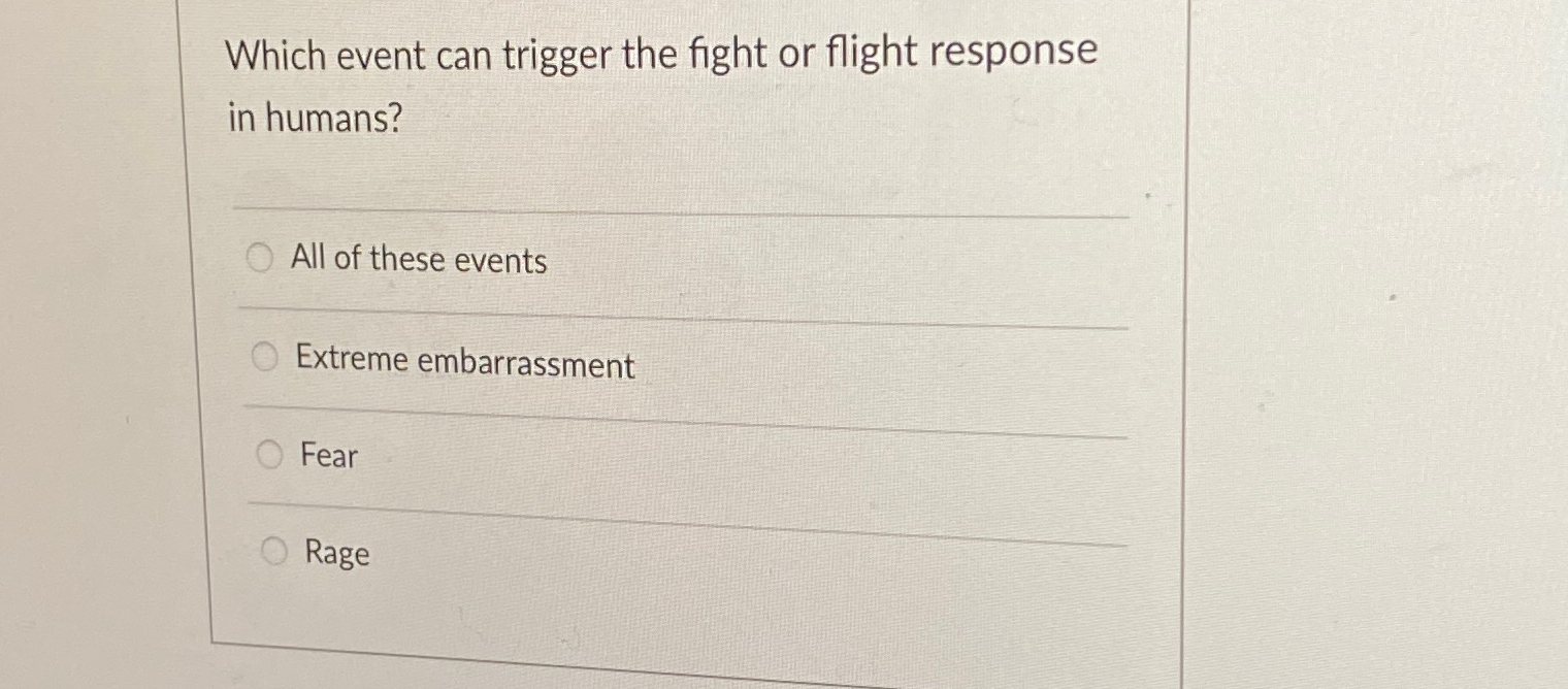 Solved Which event can trigger the fight or flight response | Chegg.com