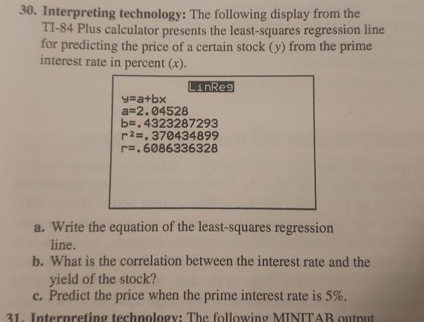 Solved 30. Interpreting technology: The following display | Chegg.com