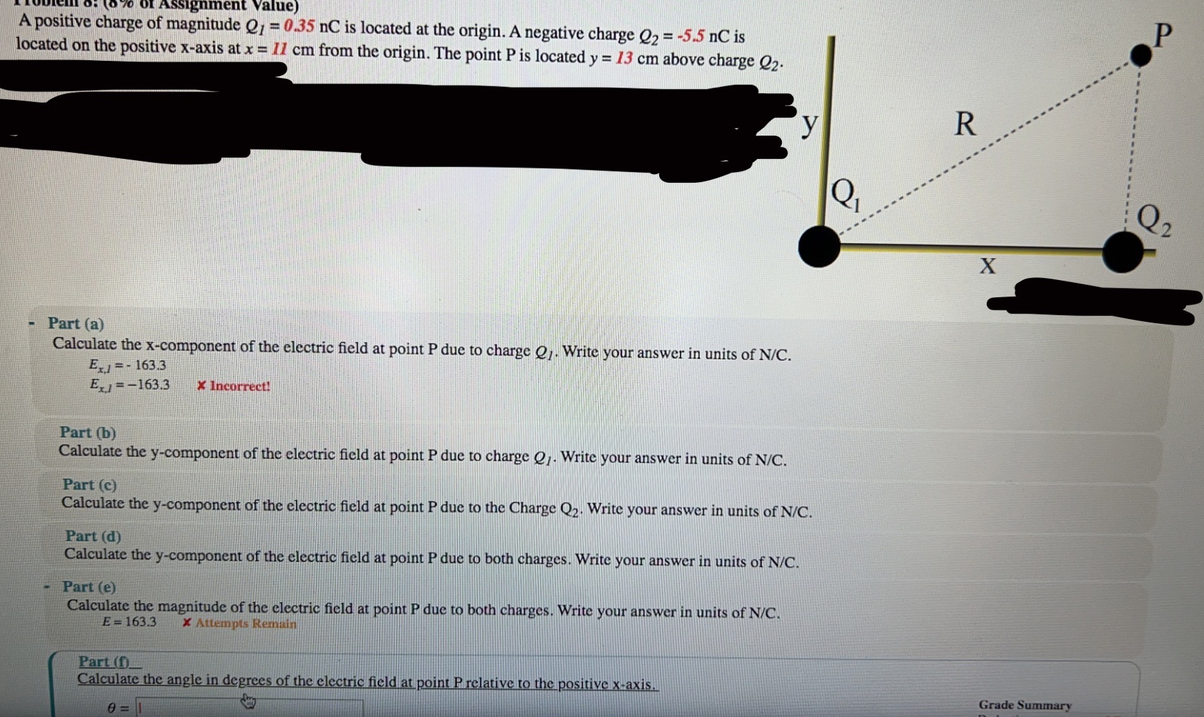 Solved A positive charge of magnitude Q1=0.35nC ﻿is located | Chegg.com