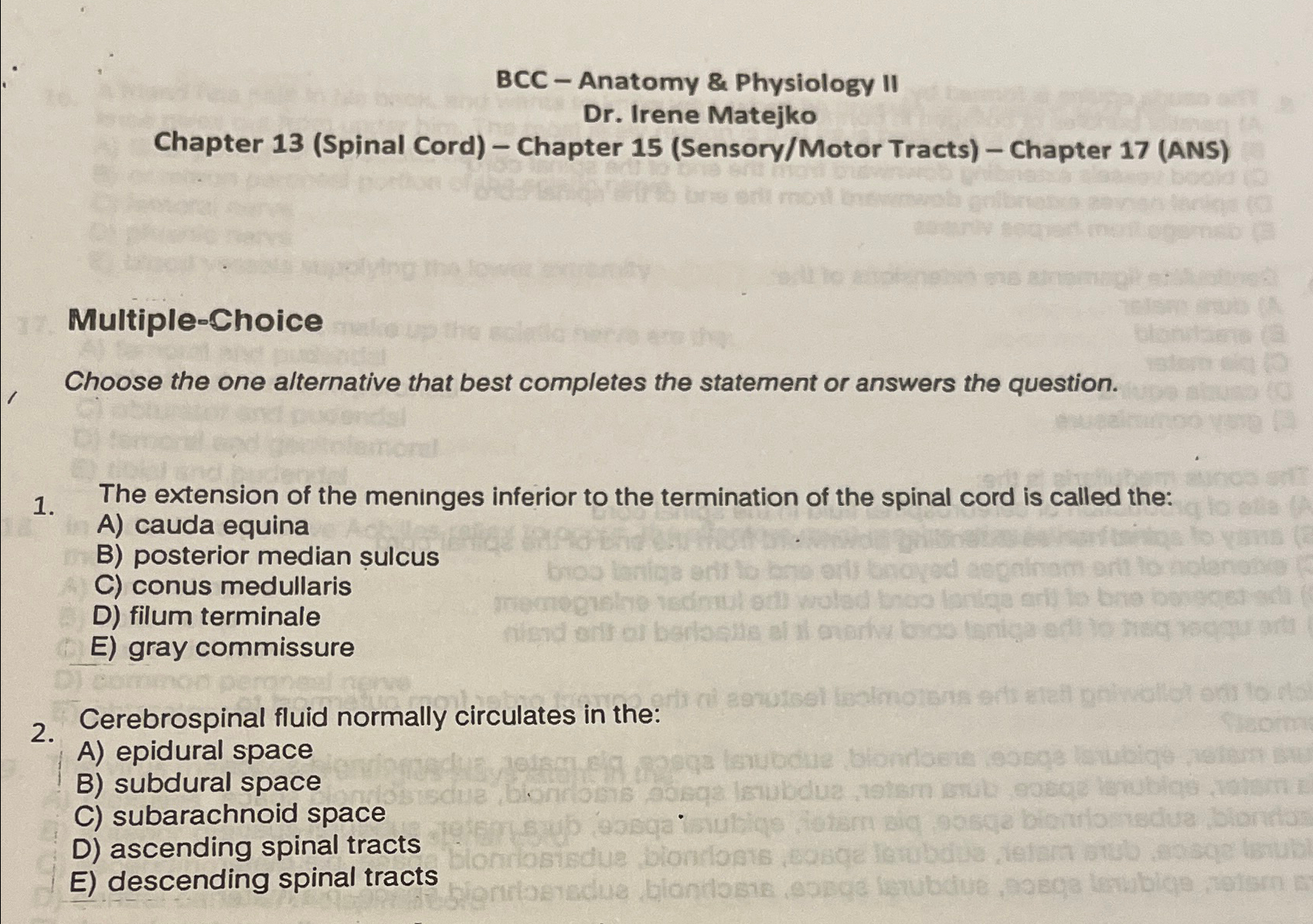 Solved BCC - ﻿Anatomy & Physiology IIDr. ﻿Irene | Chegg.com