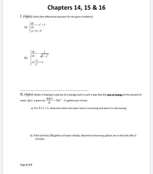 Solved Chapters 14, 15 & 16 I (4pts) Solve (the differential | Chegg.com