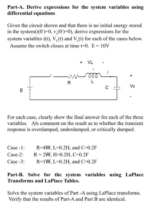 Solved part A) derive the expressions for i(t), VL(t) and | Chegg.com