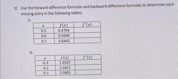 Solved 1) Use the forward-difference formulas and | Chegg.com