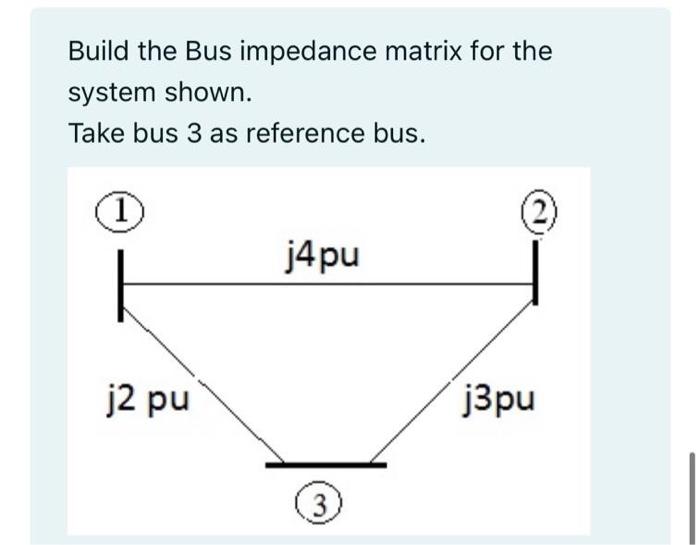 Solved Build the Bus impedance matrix for the system shown. | Chegg.com