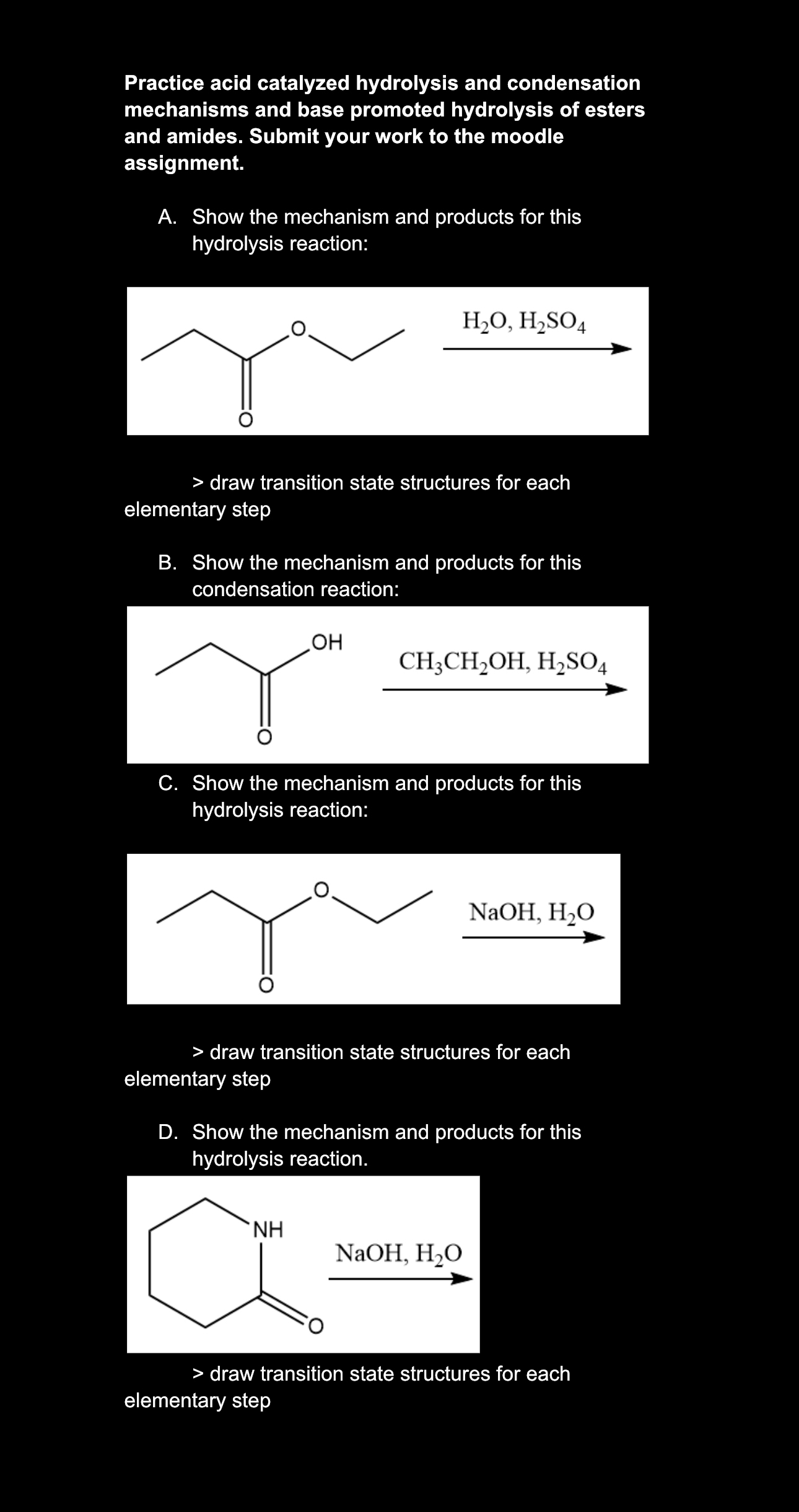 Practice acid catalyzed hydrolysis and condensation | Chegg.com