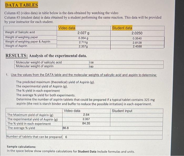 Solved DATA TABLES Column #2 (video data) in table below is | Chegg.com