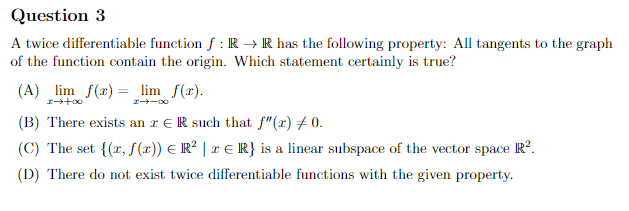 Solved Question 3A twice differentiable function f:R→R ﻿has | Chegg.com