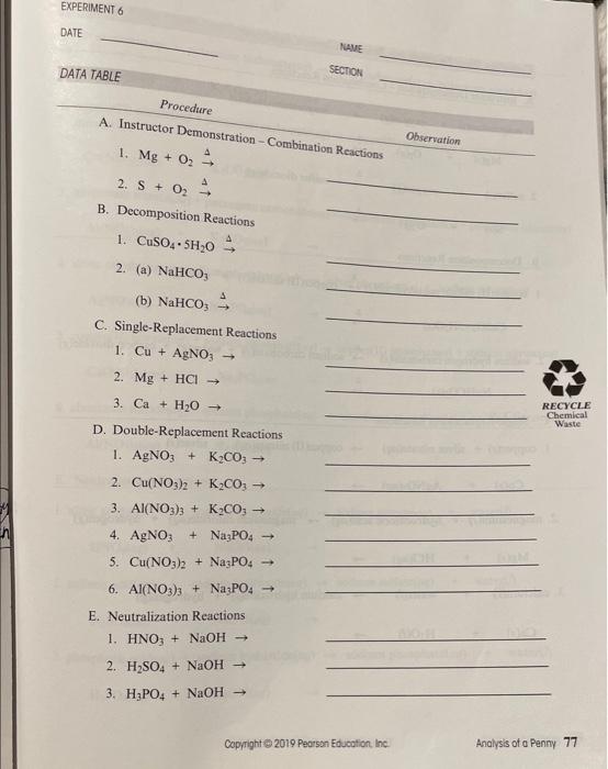 Solved EXPERIMENT 6 DATE DATA TABLE A. Instructor | Chegg.com