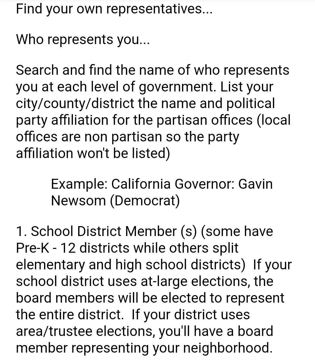 Find your own representatives... Who represents | Chegg.com