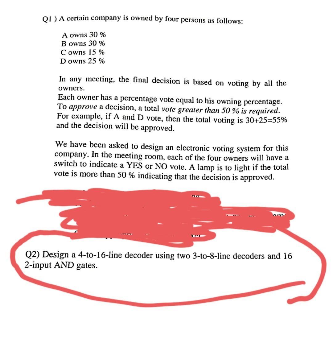 Solved Q2) Design a 4-to-16 line decoder using two 3-to-8 | Chegg.com