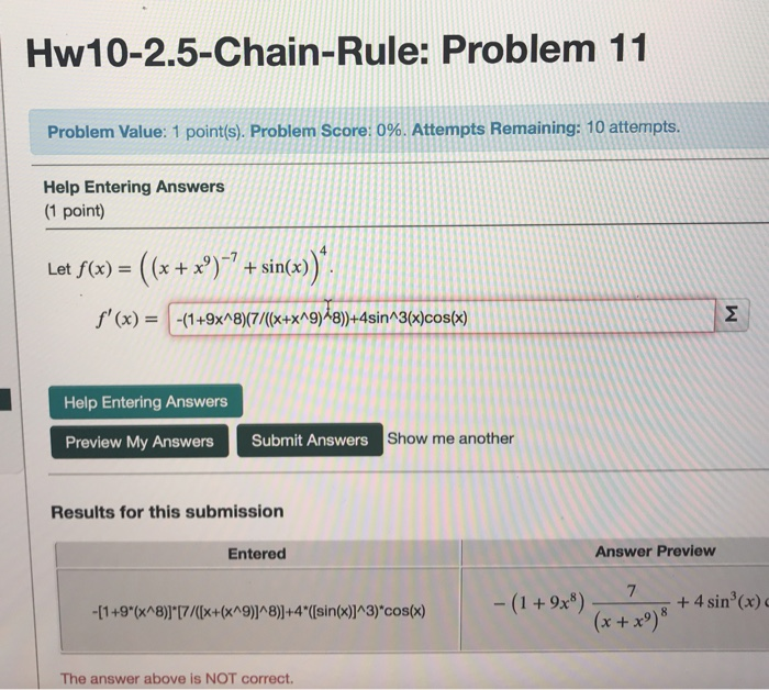 Solved Hw10-2.5-Chain-Rule: Problem 11 Problem Value: 1 | Chegg.com